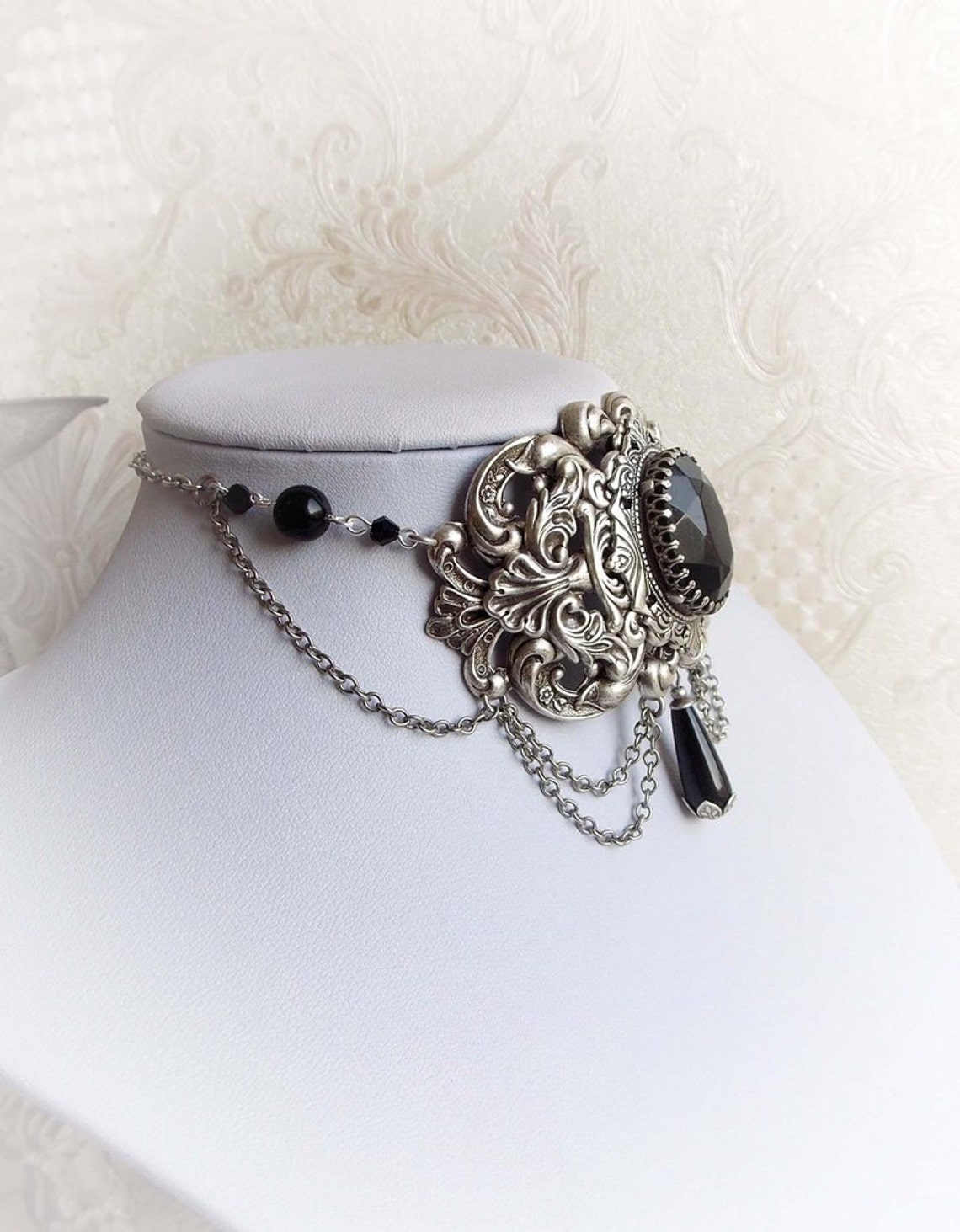 Black Crystal Choker Gothic Victorian Metal Choker Baroque - Etsy