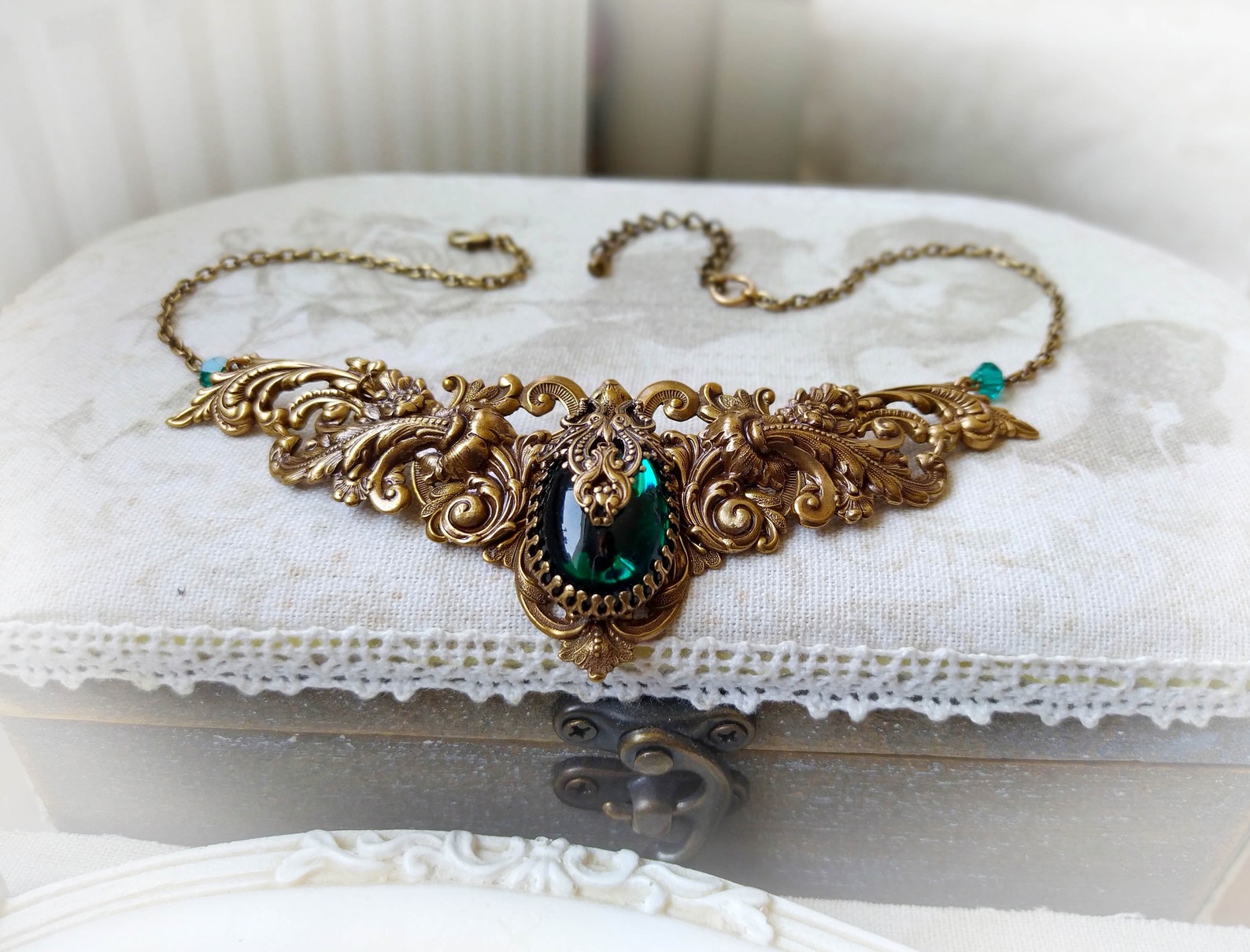 Renaissance Aged Brass Choker Green Baroque Choker Victorian | Etsy
