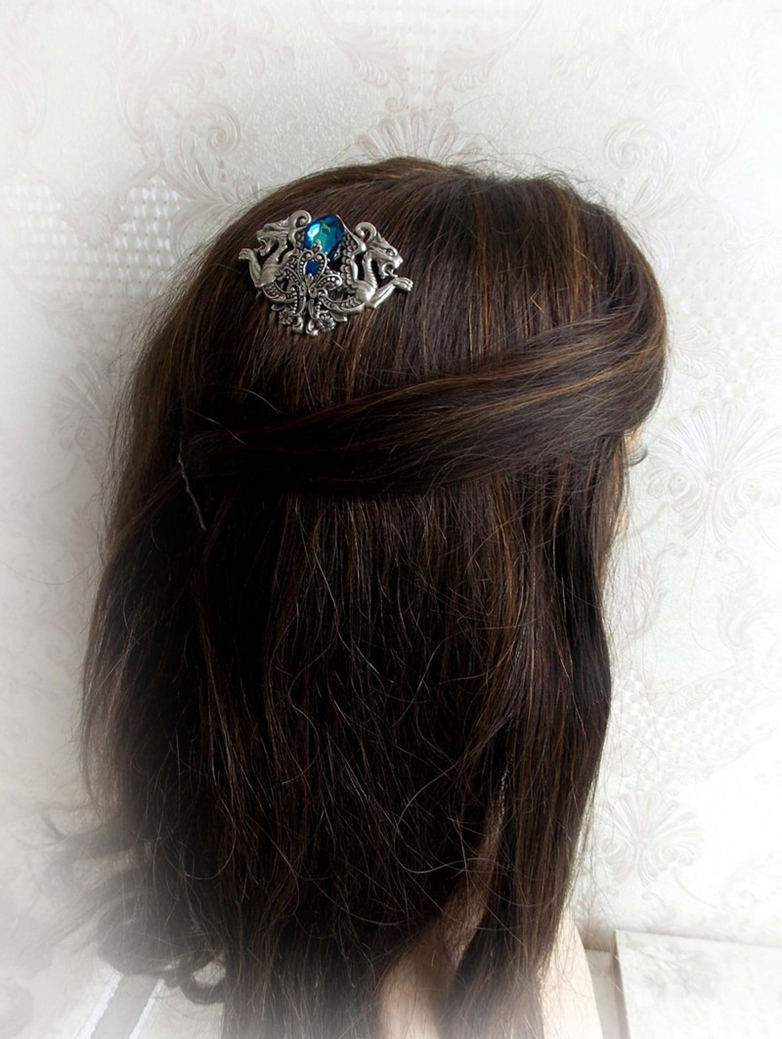 Medieval ocean blue hair comb fantasy Swarovski crystal comb | Etsy