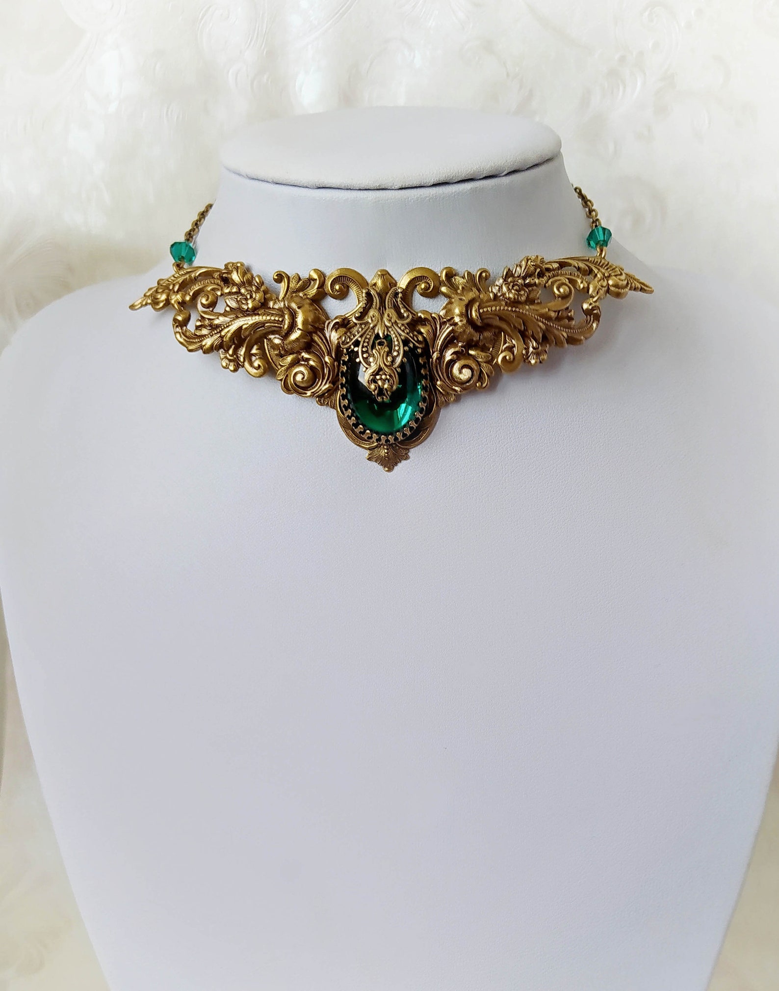 Renaissance aged brass choker green baroque choker victorian | Etsy