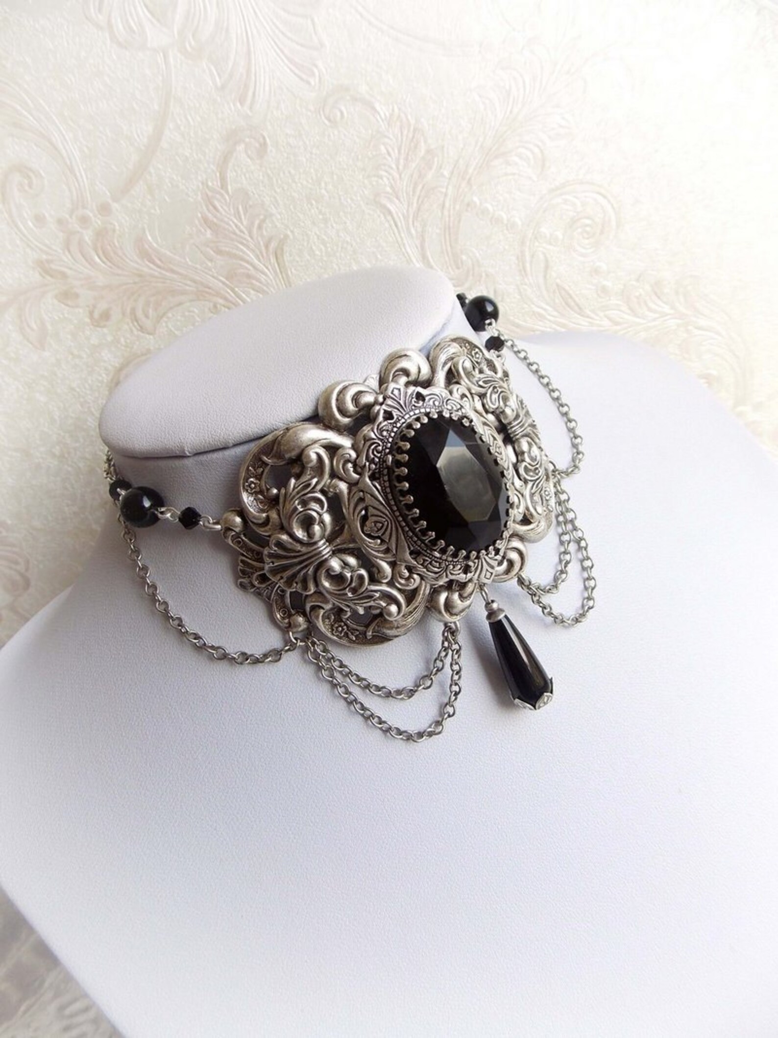 Black Crystal Choker Gothic Victorian Metal Choker Baroque - Etsy
