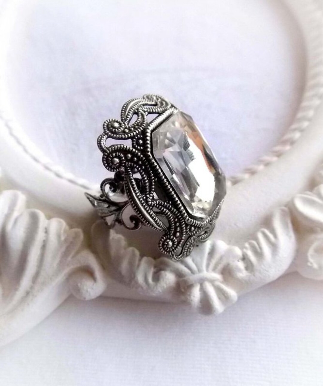 Victorian Medieval Crystal Jewel Octagon Ring Gothic Victorian Royal ...