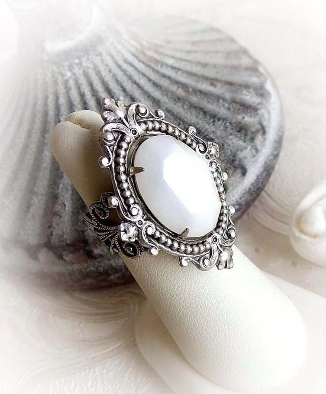 White Swarovski Crystal Ring Bridal Victorian Ring White Jewel - Etsy