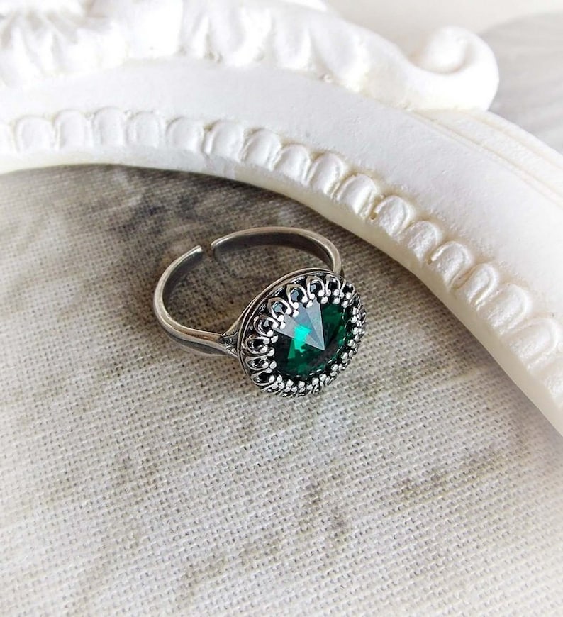 Emerald Green Swarovski Crystal Ring Bridal Engagement Ring - Etsy