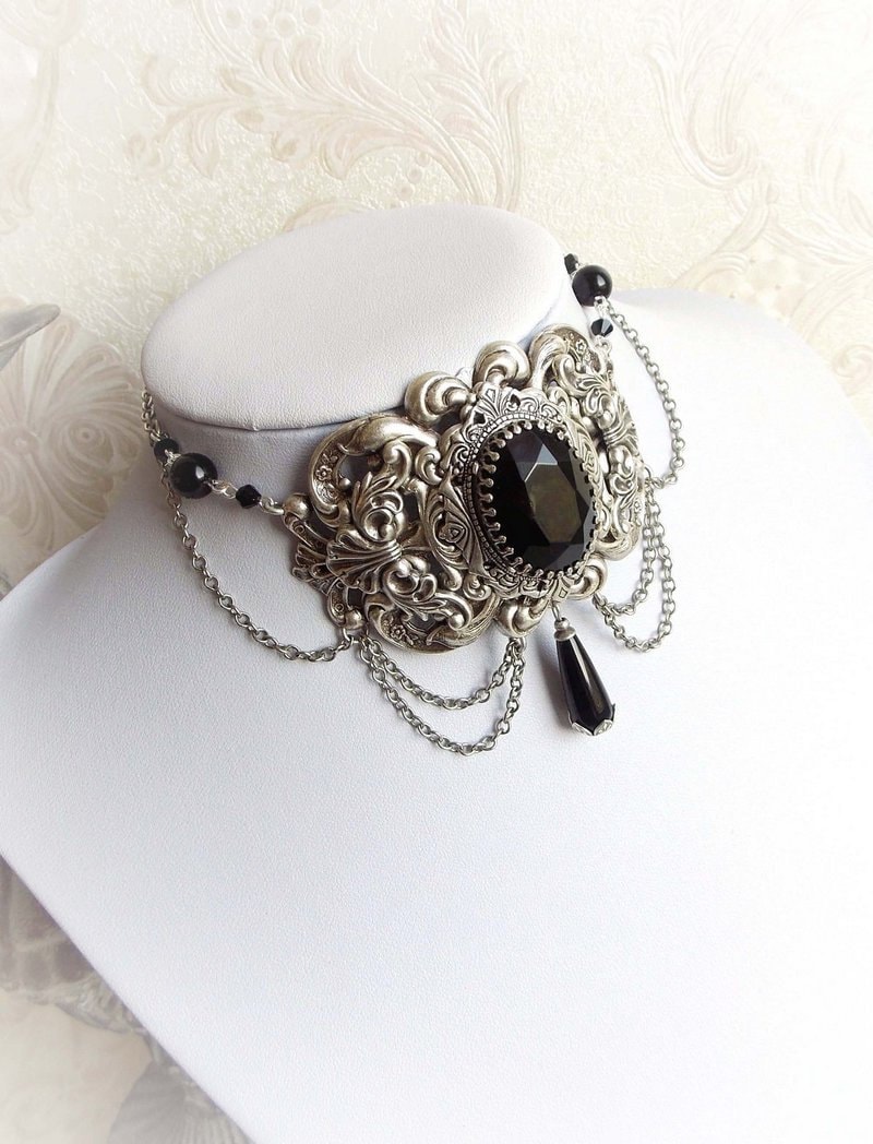 Black Crystal Choker Gothic Victorian Metal Choker Baroque - Etsy