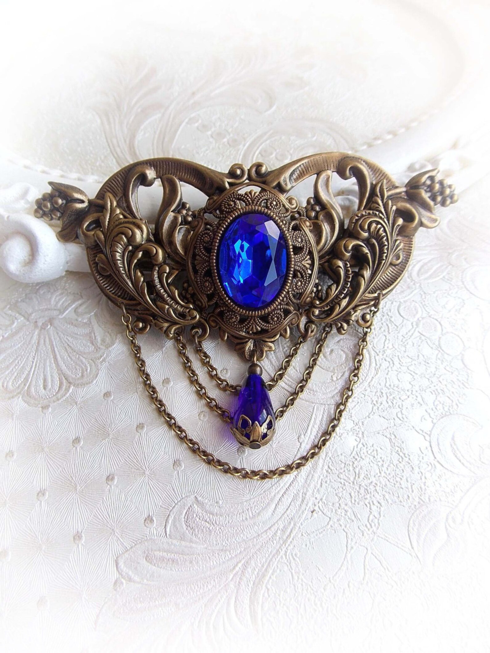 Royal Blue Jewel Clip Medieval Hair Clip Gothic Sapphire Jewel - Etsy