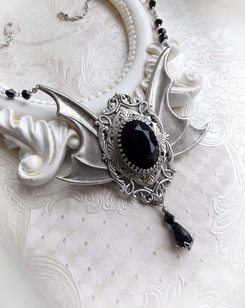 Black Gothic Winged Necklace Crystal Gothic Vampire Necklace - Etsy