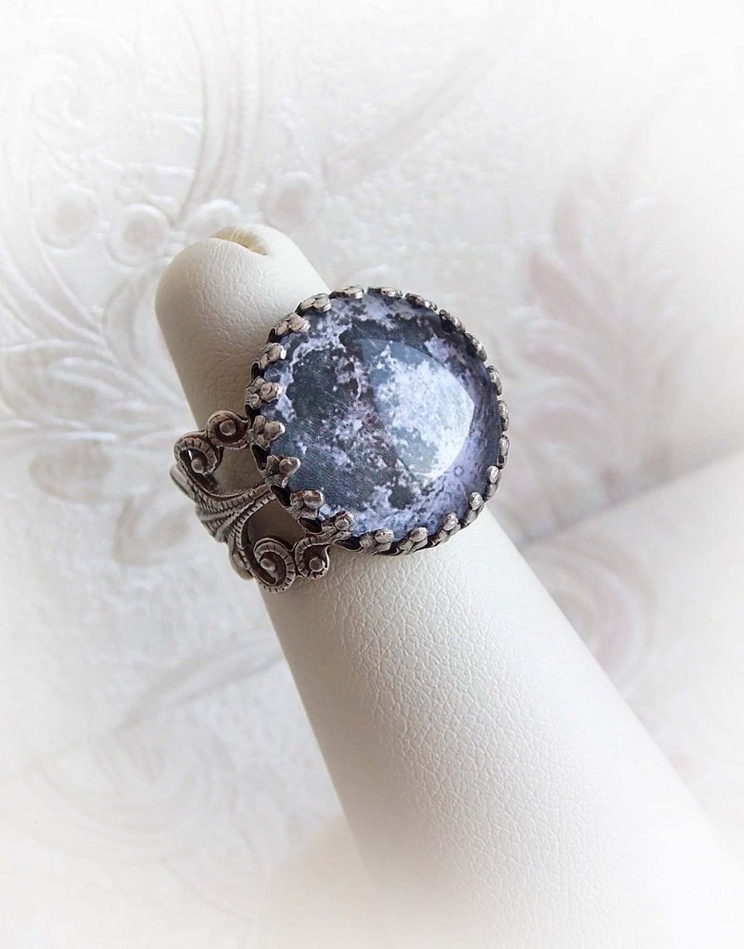 Full Moon Ring Cosmic Ornate Round Ring Small Ornate Victorian Moon ...