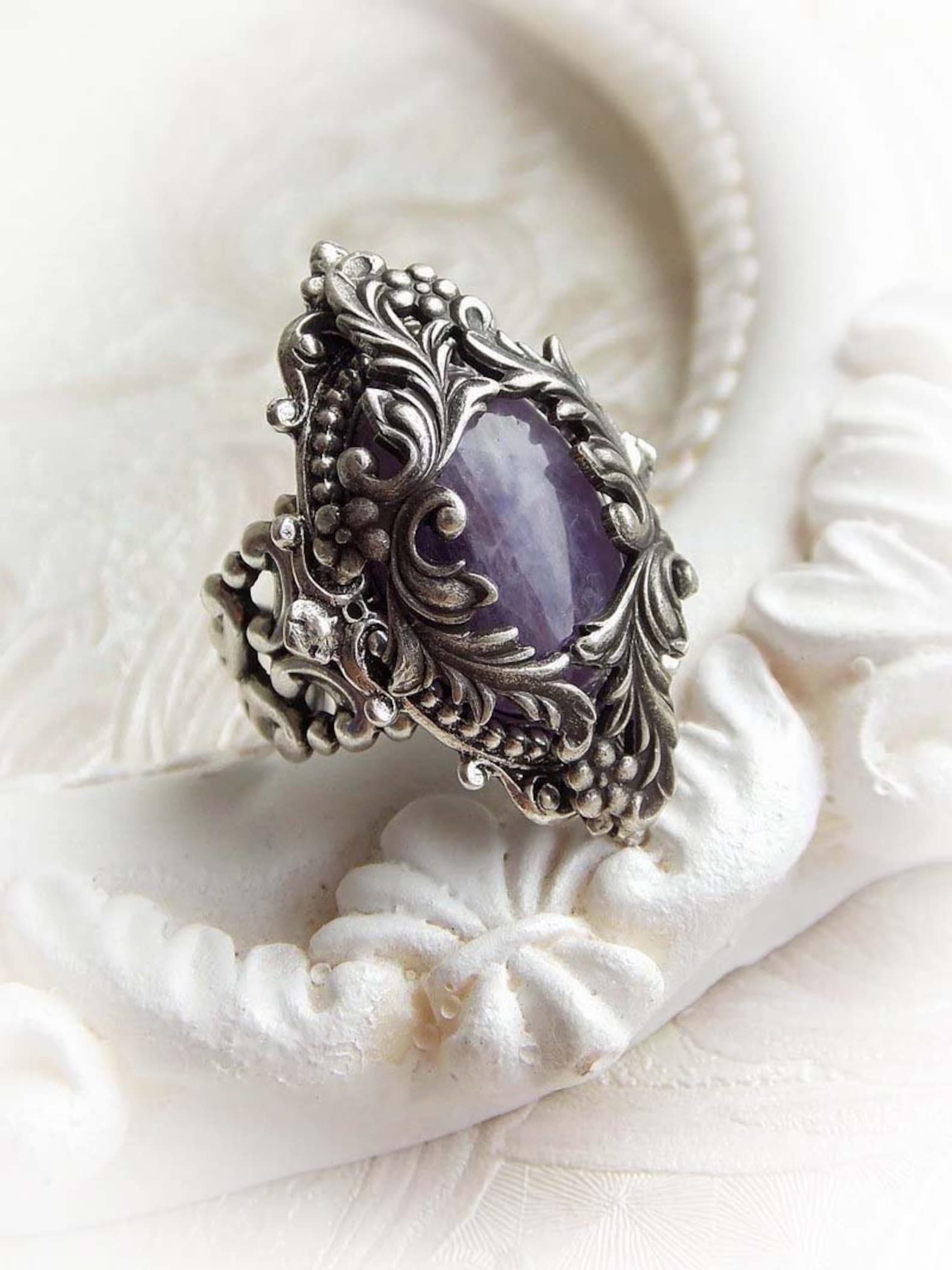 Gothic Victorian Ornate Ring With Amethyst Gemstone Baroque | Etsy