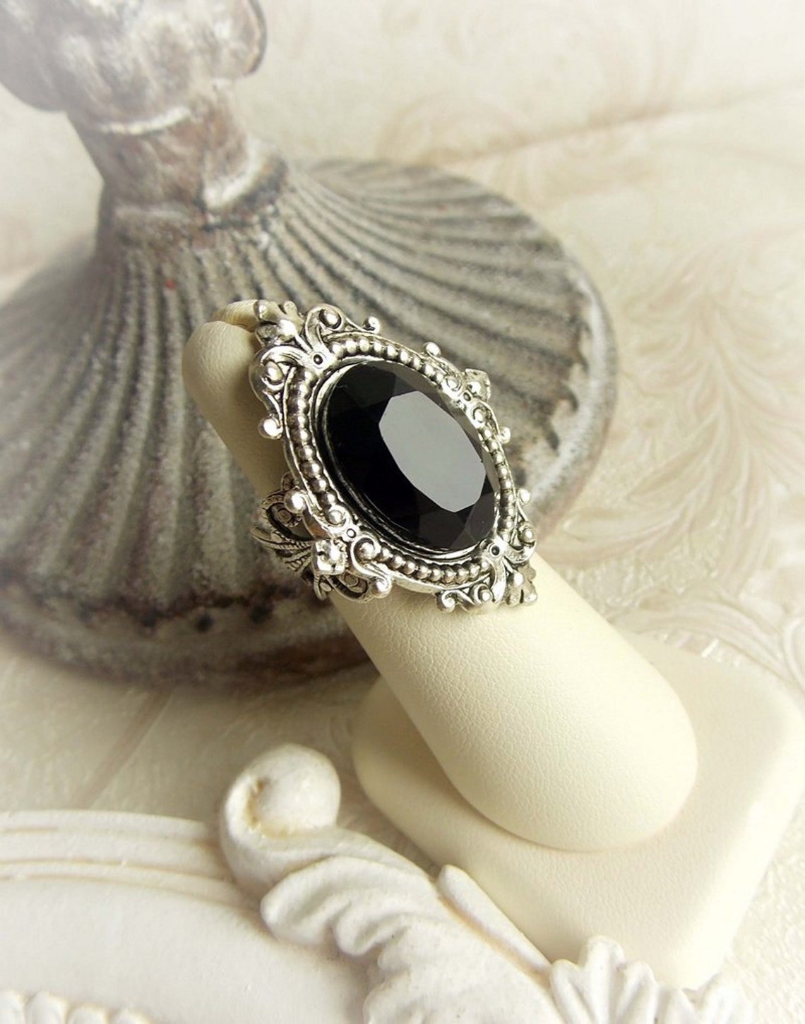Black Jewel Ring Gothic Victorian Ring Black Crystal Cocktail - Etsy
