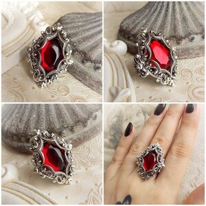 Red Crystal Ring Gothic Ring Medieval Victorian Ring Red Stone Ring ...
