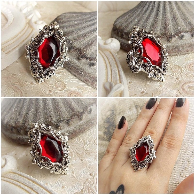Red Crystal Ring Gothic Ring Medieval Victorian Ring Red Stone | Etsy