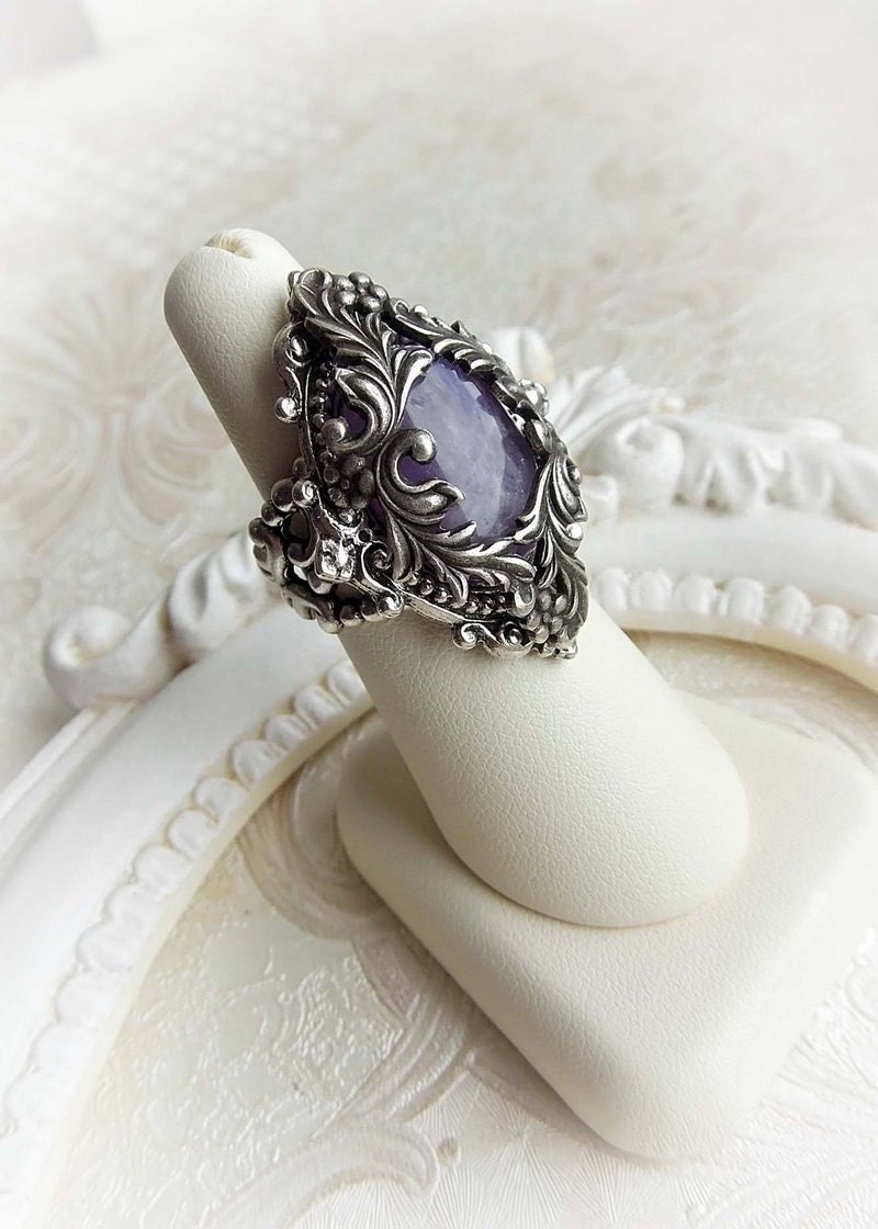 Victorian Amethyst Ring: Ornate Gothic Renaissance Brass Statement Ring ...