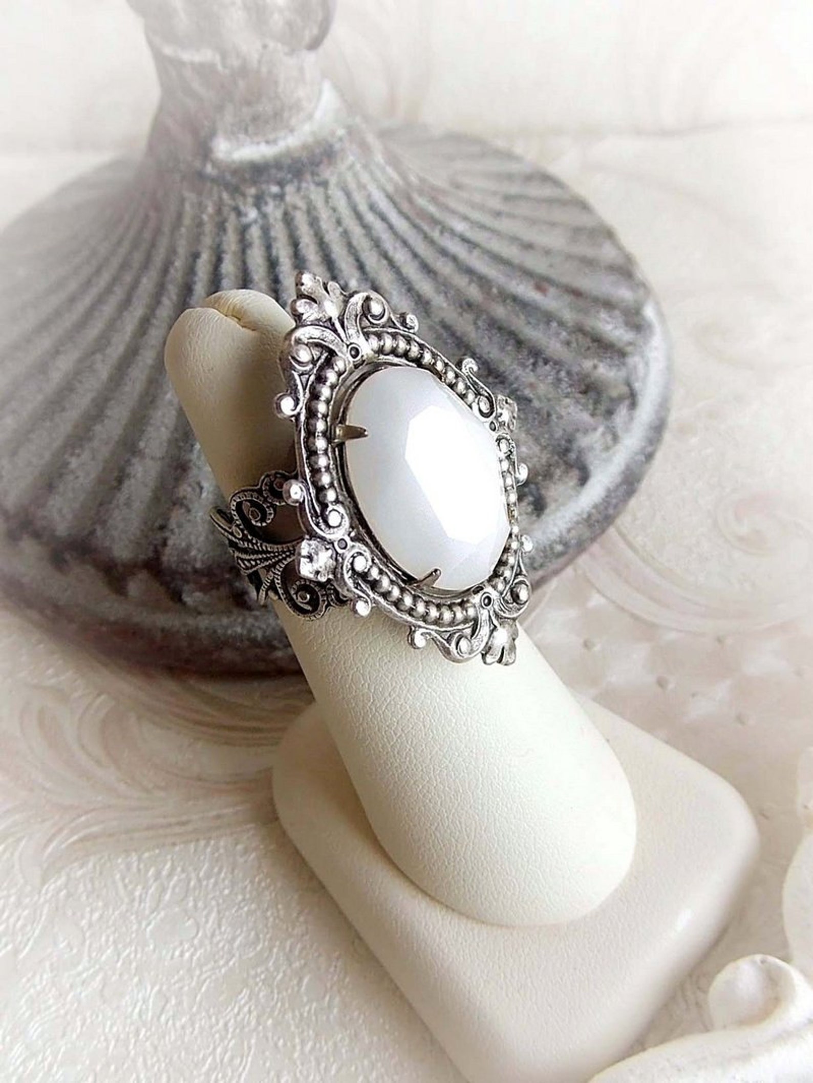 White Swarovski Crystal Ring Bridal Victorian Ring White Jewel | Etsy