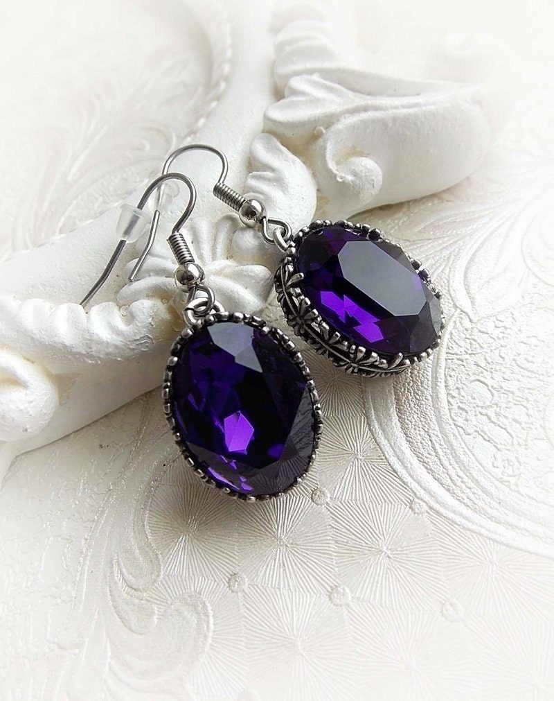 Purple Crystal Gothic Earrings: Victorian Bridal Queen Jewelry - Etsy