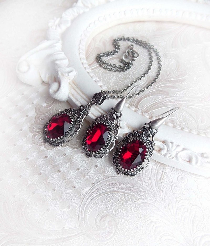 Red siam Swarovski crystal jewelry gothic medieval necklace | Etsy