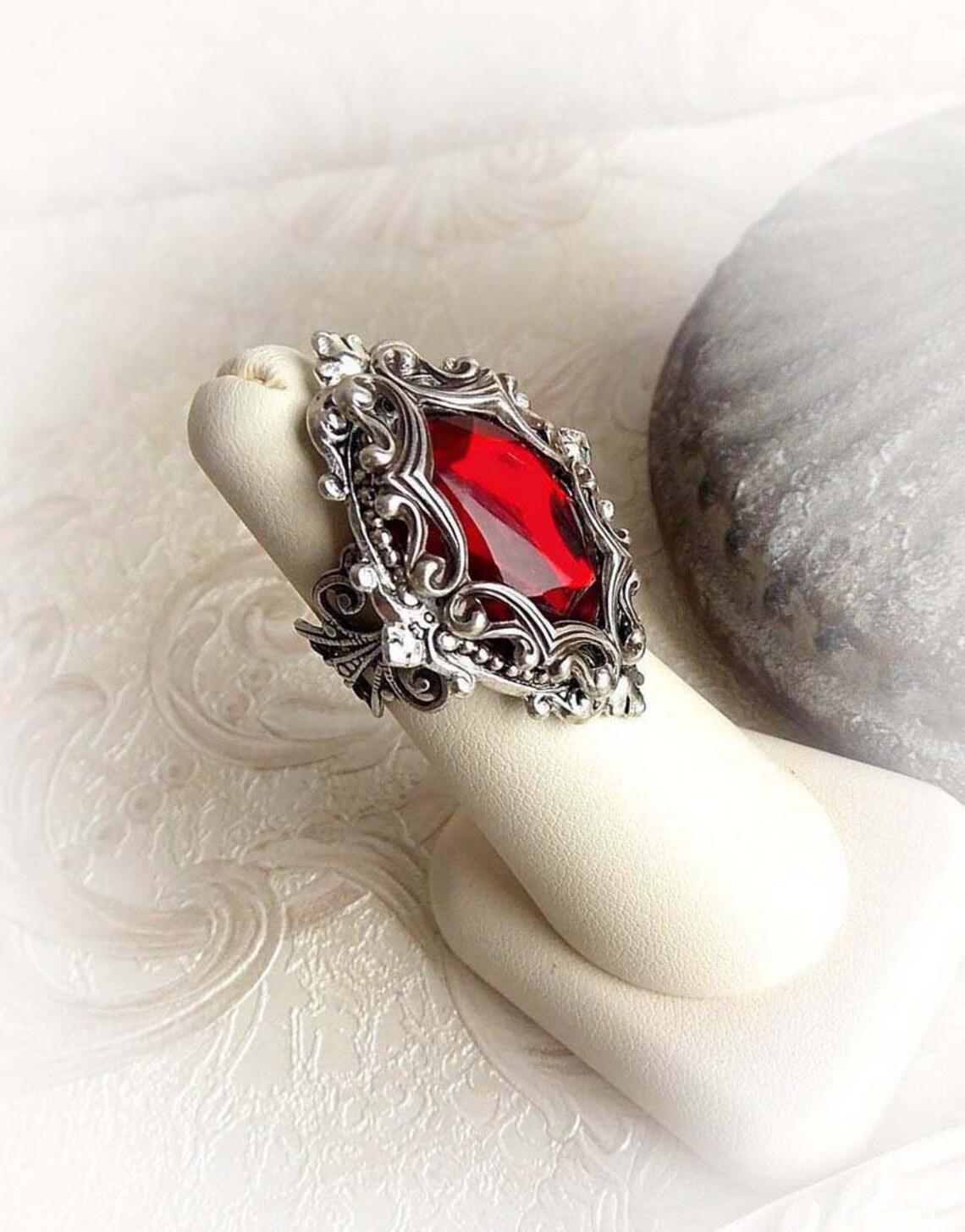 Red Crystal Ring Gothic Ring Medieval Victorian Ring Red Stone | Etsy