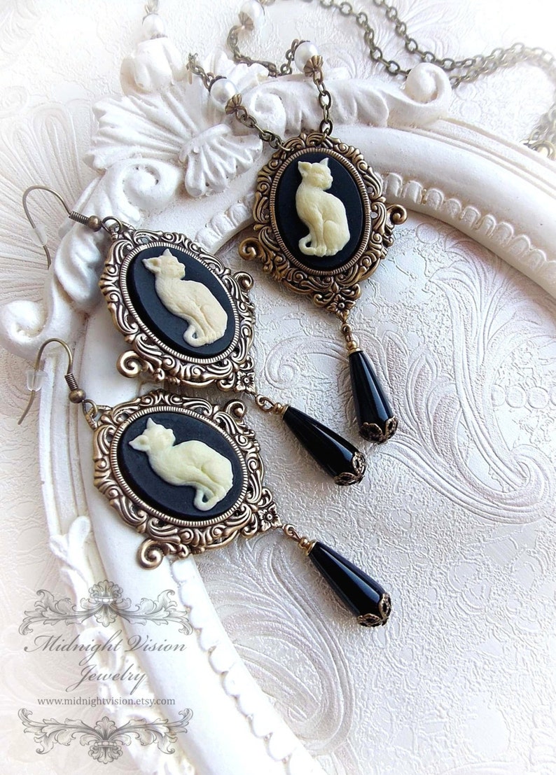 Gothic Oval Cameo Cat Jewelry Set Gothic Victorian Jewelry - Etsy