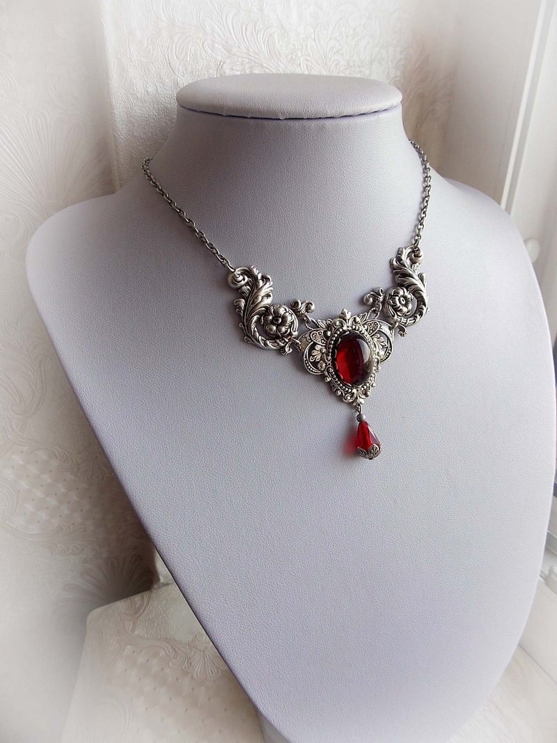 Red Garnet Gothic Necklace Deep Red Jewel Choker Victorian - Etsy