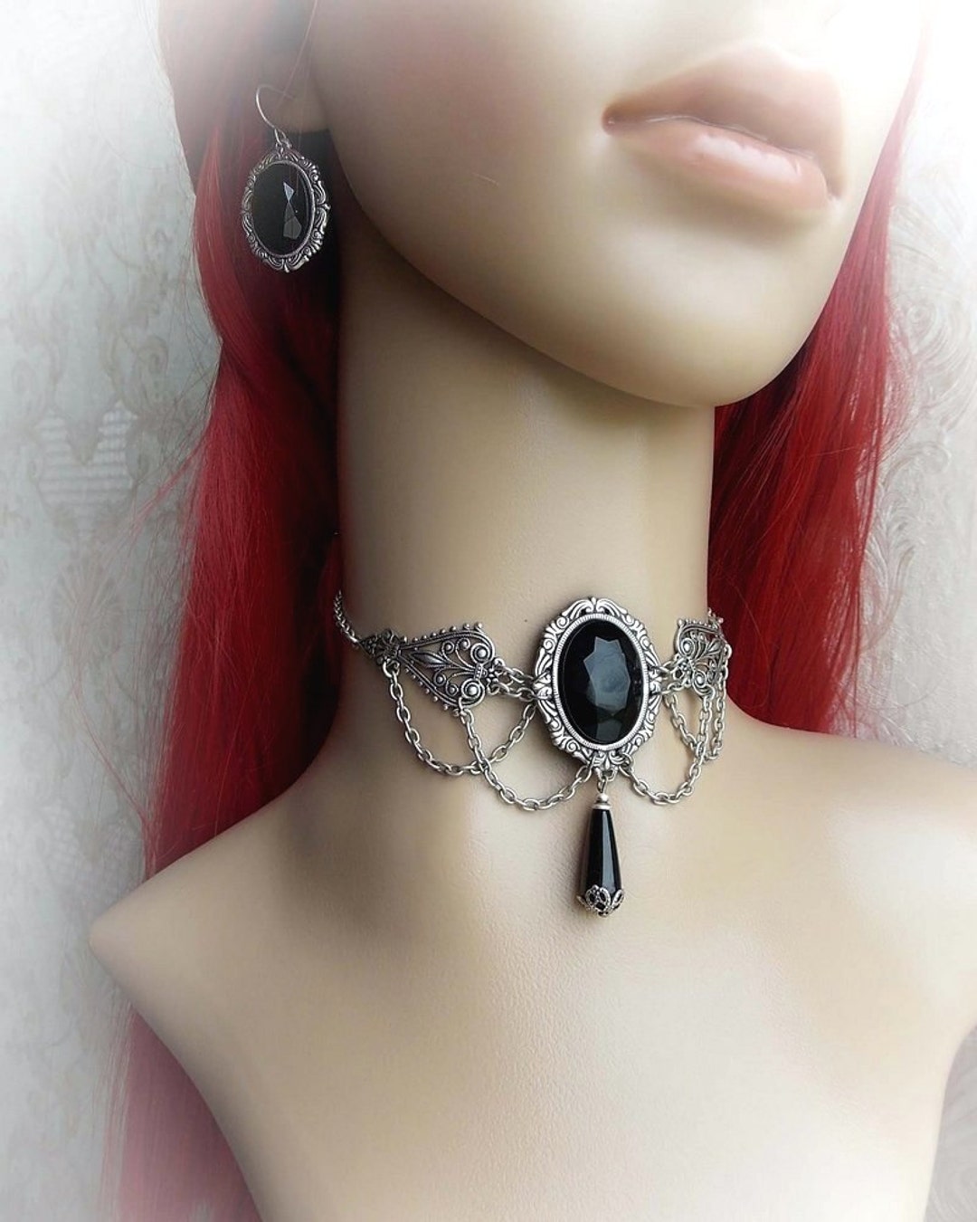 Black Gothic Jewelry Set Gothic Victorian Black Crystal Bundle Black ...