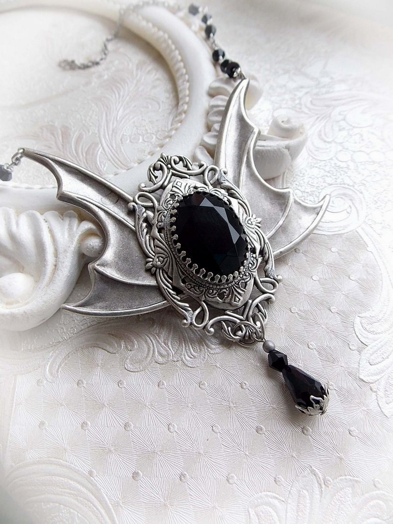 Black Gothic Winged Necklace Crystal Gothic Vampire Necklace - Etsy