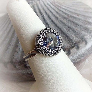 Grey Blue Round Crystal Ring Victorian Bridal Ring Engagement Blue Grey ...