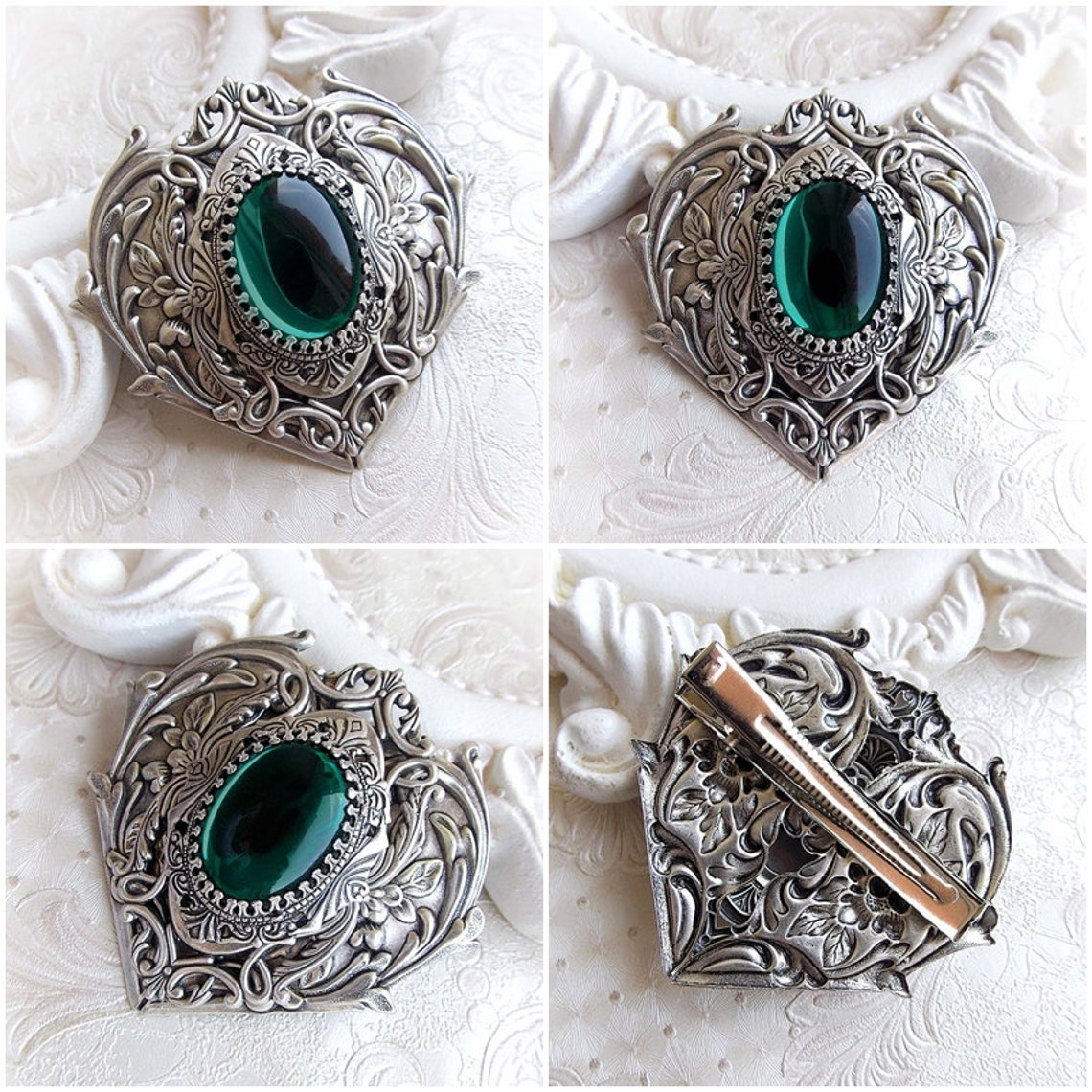 Gothic green jewel hair clip gothic medieval hair clip | Etsy
