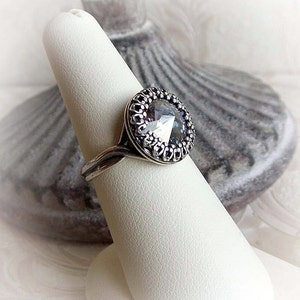 Grey Blue Round Crystal Ring Victorian Bridal Ring Engagement Blue Grey ...
