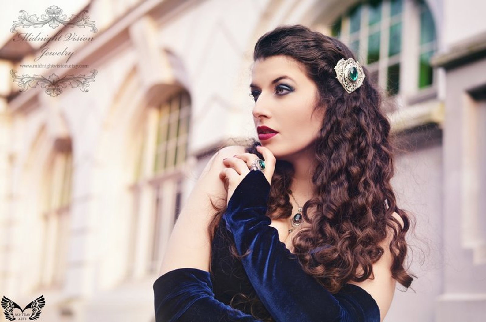 Gothic green jewel hair clip gothic medieval hair clip | Etsy