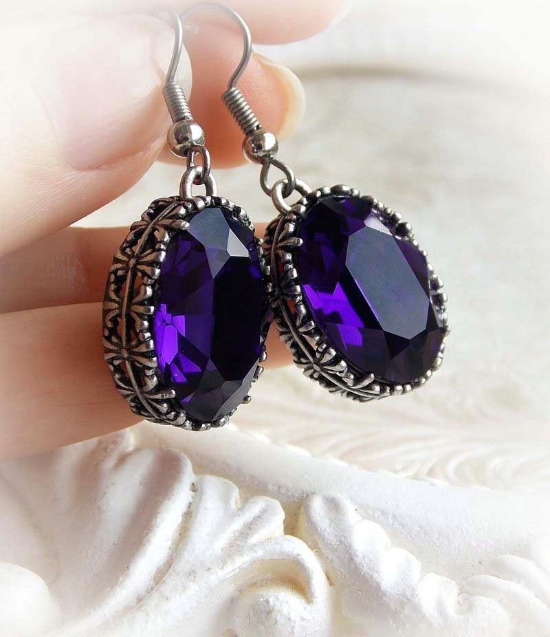 Purple Crystal Gothic Earrings: Victorian Bridal Queen Jewelry - Etsy