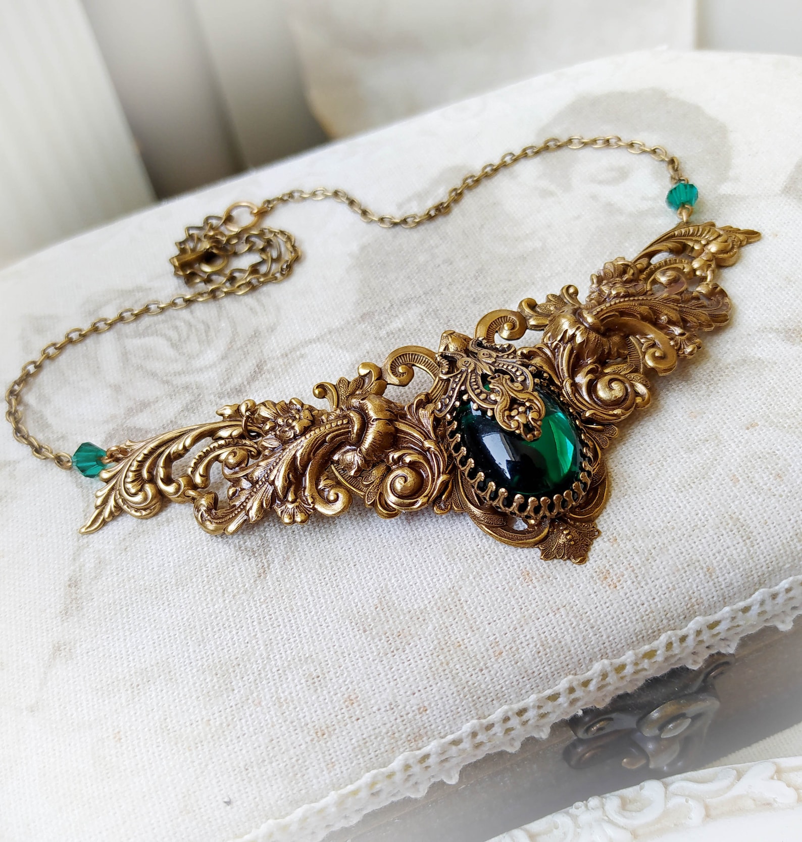Renaissance Aged Brass Choker Green Baroque Choker Victorian | Etsy