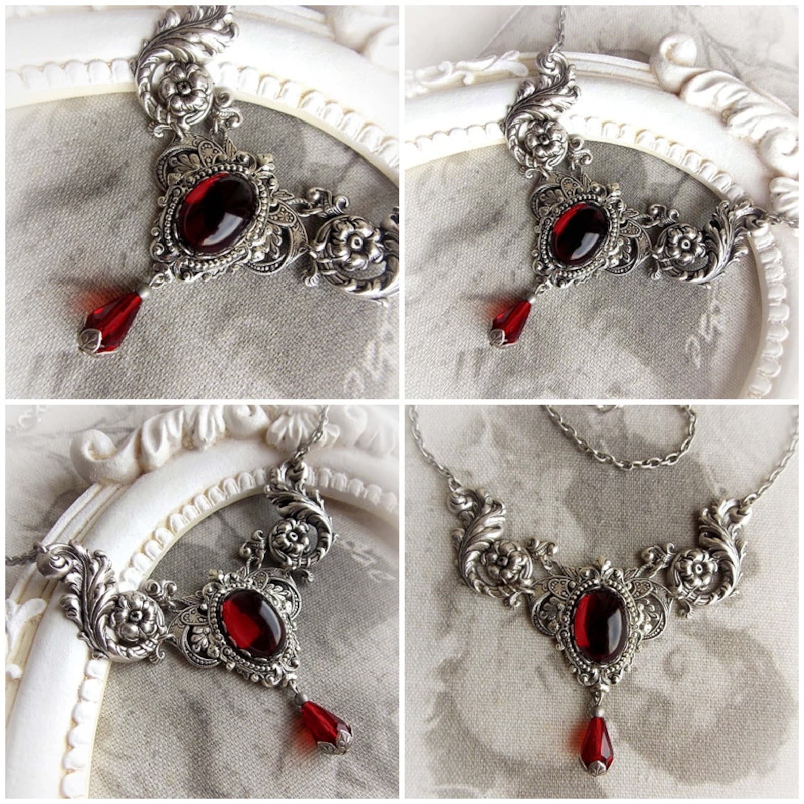 Red Garnet Gothic Necklace Deep Red Jewel Choker Victorian - Etsy
