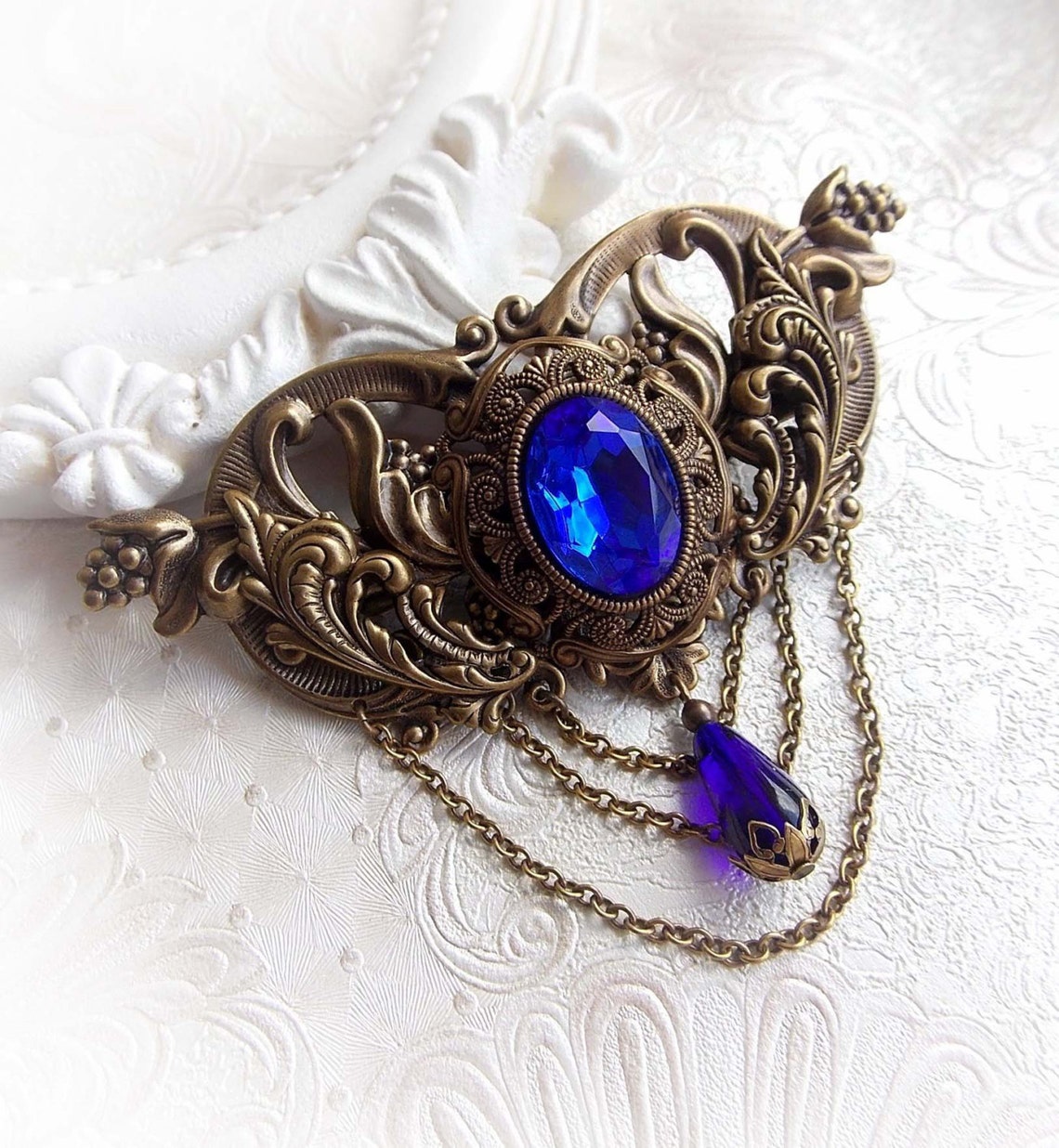 Royal Blue Jewel Clip Medieval Hair Clip Gothic Sapphire Jewel - Etsy