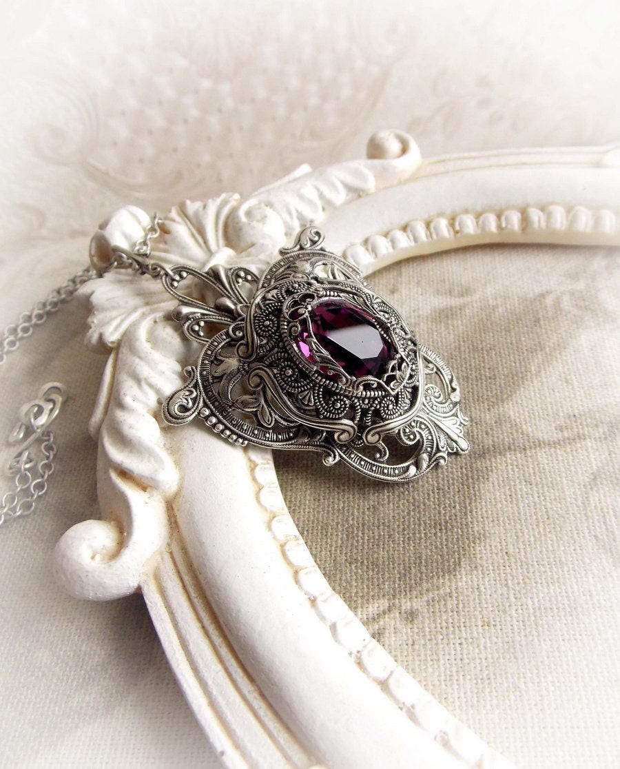 Gothic purple Swarovski crystal necklace bridal purple baroque | Etsy