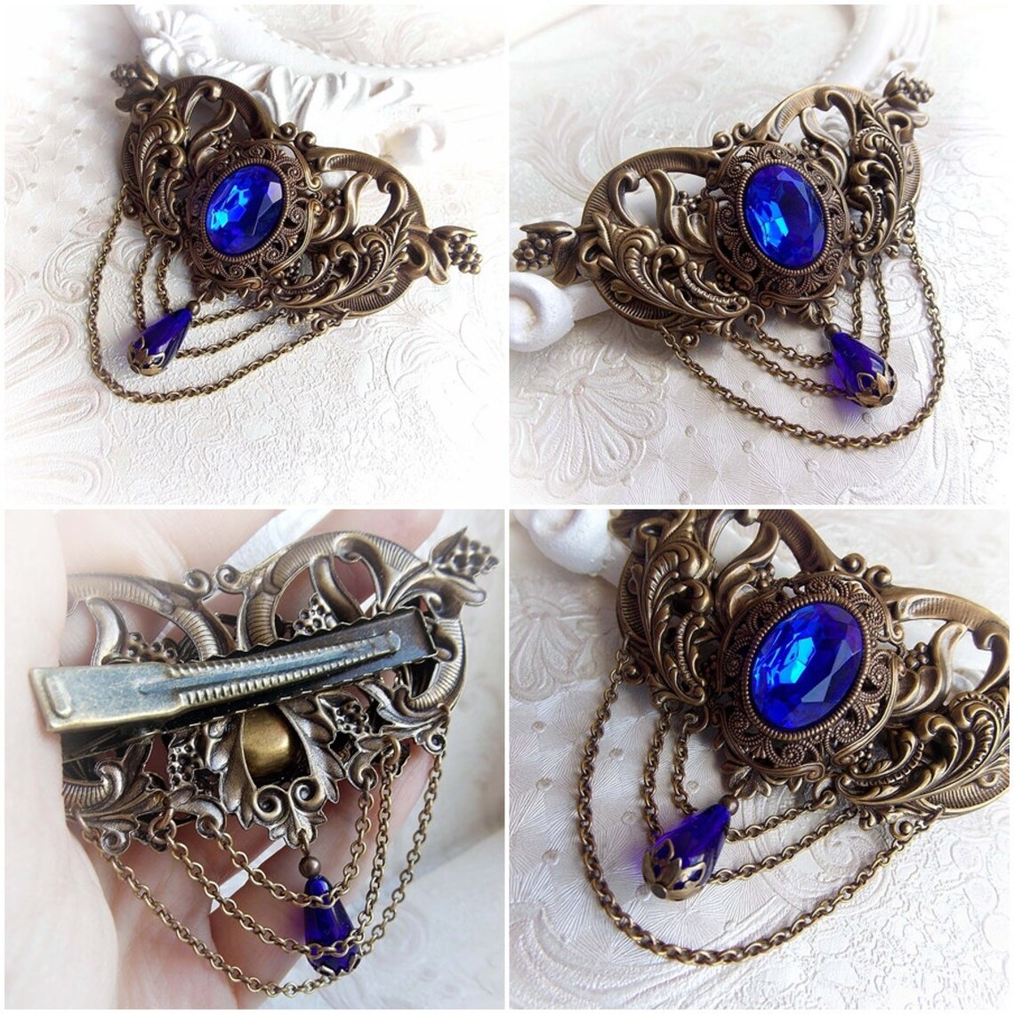 Royal Blue Jewel Clip Medieval Hair Clip Gothic Sapphire Jewel - Etsy