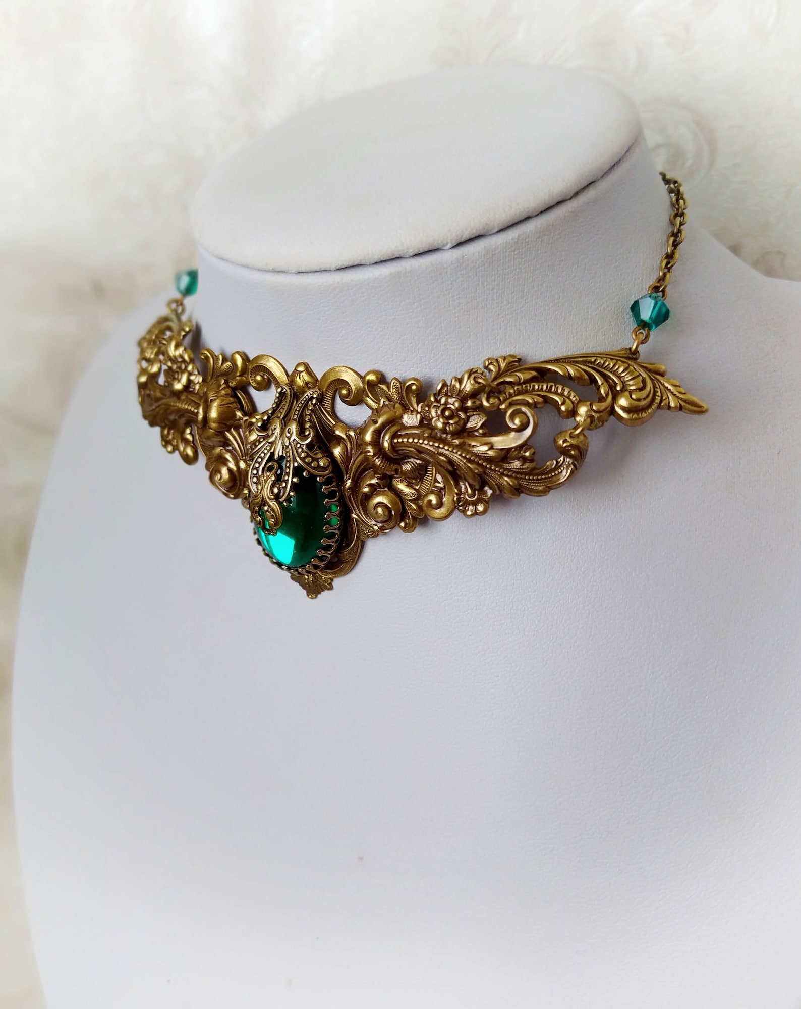 Renaissance Aged Brass Choker Green Baroque Choker Victorian - Etsy