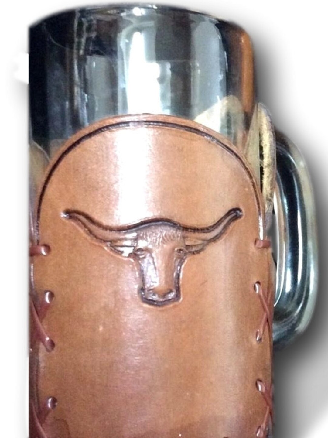 Glass Beer Mug With Vintage Leather Western Mug Holder - Etsy