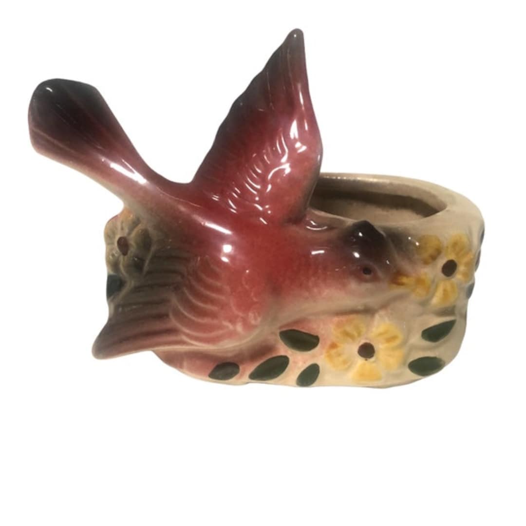 Mid Century Ceramic Red Cardinal Bird Planter Vase | Decor Home - Etsy