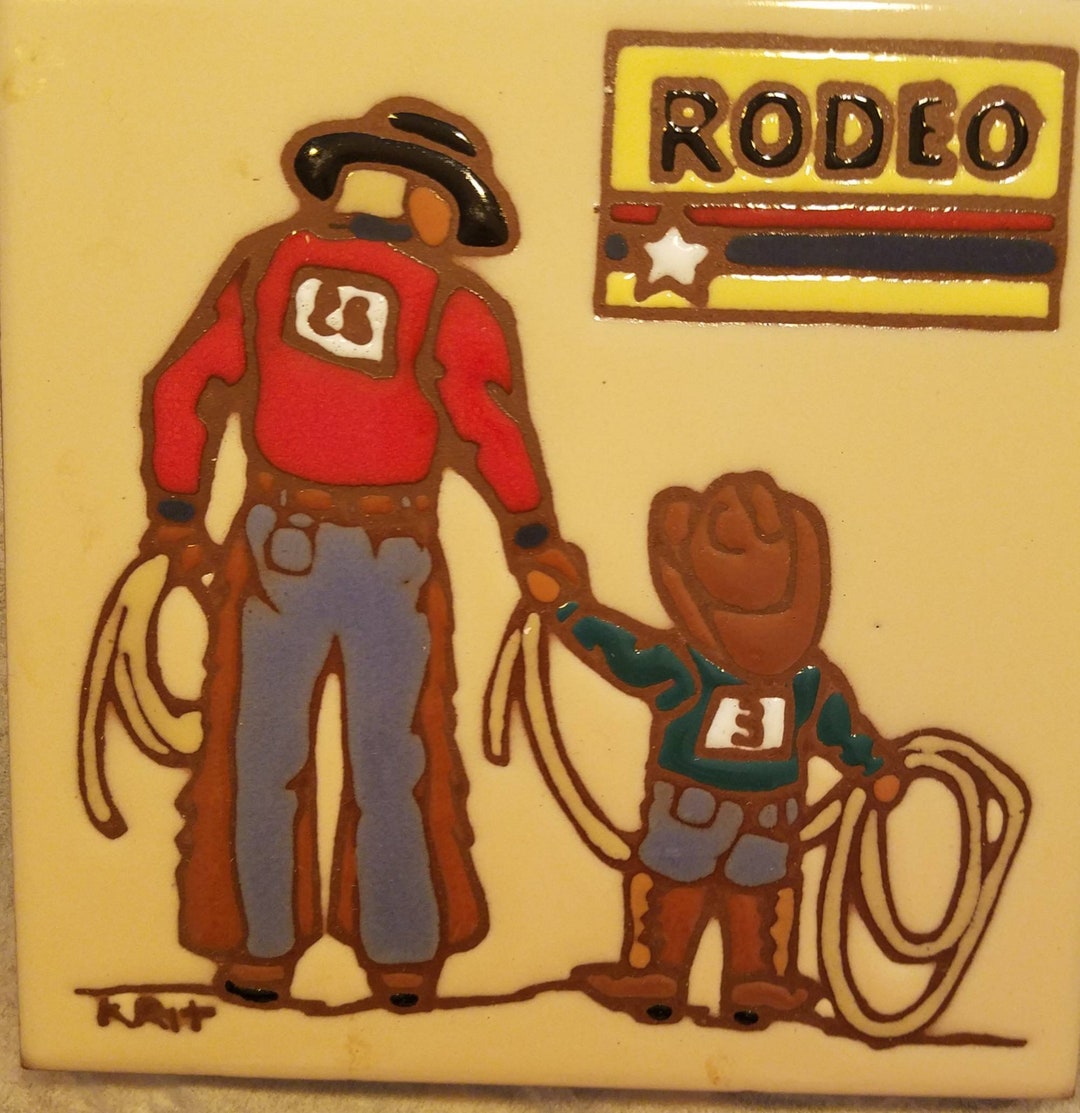 Rodeo Time Ceramic Art Tile: Father & Son Western Decor (6x6) - Etsy