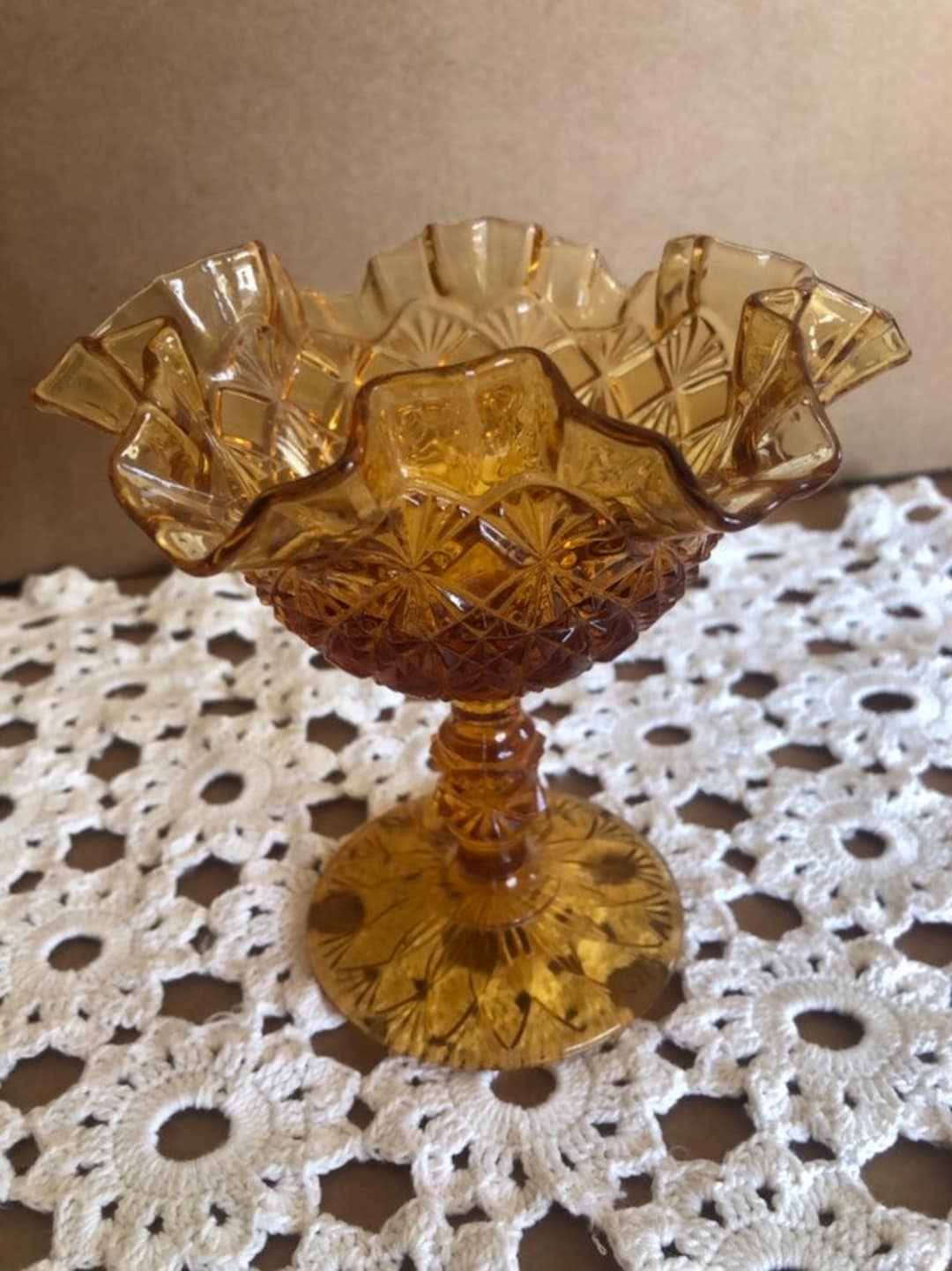 Indiana Glass Amber Glass Candy Dish: Old Virginia Footed Depression ...
