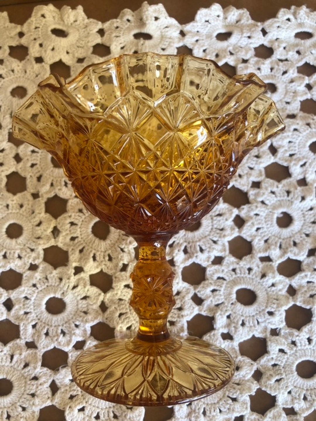 Vintage Fenton Amber Glass Footed Compote Old Virginia - Etsy