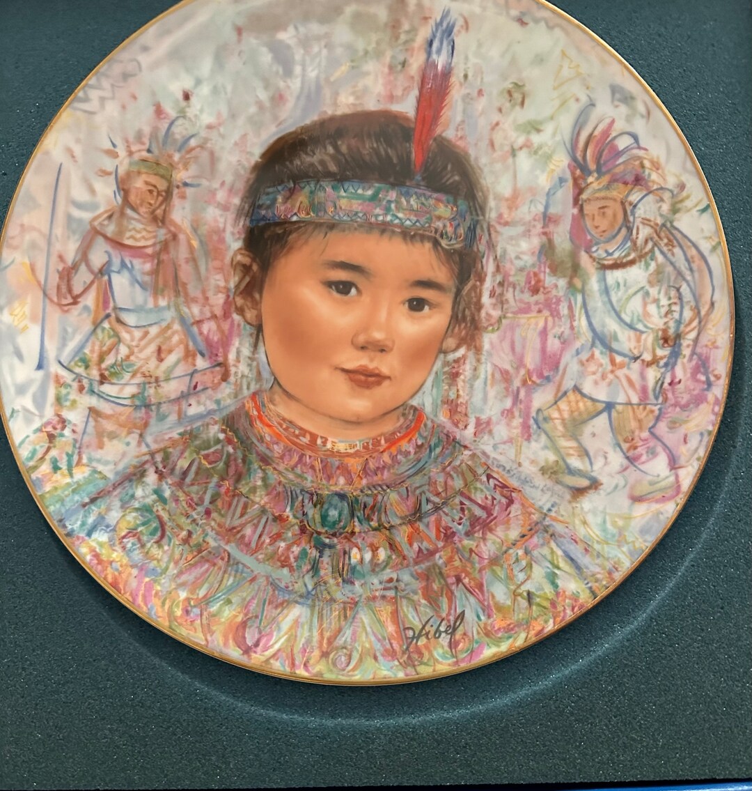 Edna Hibel Wall Hanging Plate | Chief Red Feather Plate | Native ...