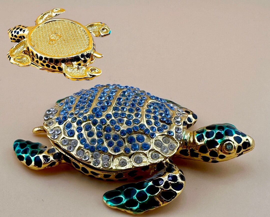 Sea Turtle Trinket Box Gift for Her | Bejeweled Enameled Trinket Box ...