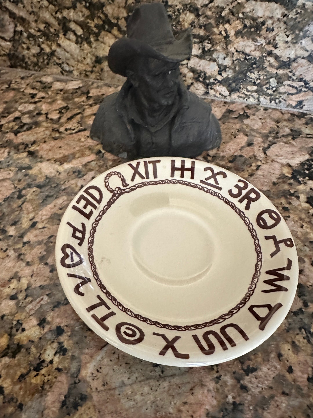 True West Westward Ho Rodeo Pattern Saucer Branding Irons Pottery Dish ...