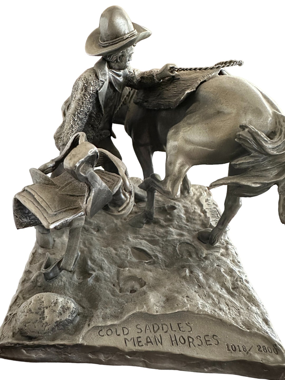 Chilmark Pewter Sculpture: "cold Saddles, Mean Horses" - 1974 Cowboy ...