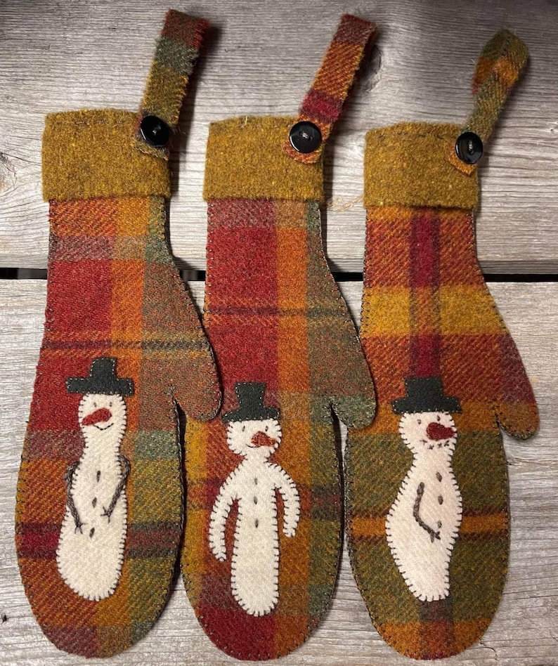 SNOWMEN MITTENS - Set of 3 Epattern | Patchwork | Applique | Hand ...