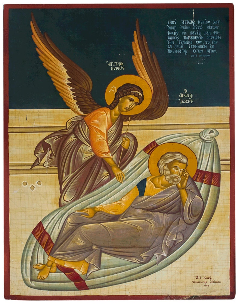 Saint Joseph Icon .greek Orthodox Byzantine Icon on Wood.original Hand ...