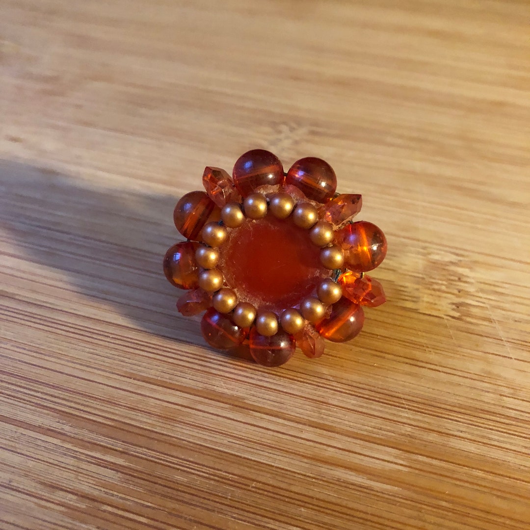 Vintage Amber Beaded Flower Statement Ring Cocktail Ring Orange - Etsy