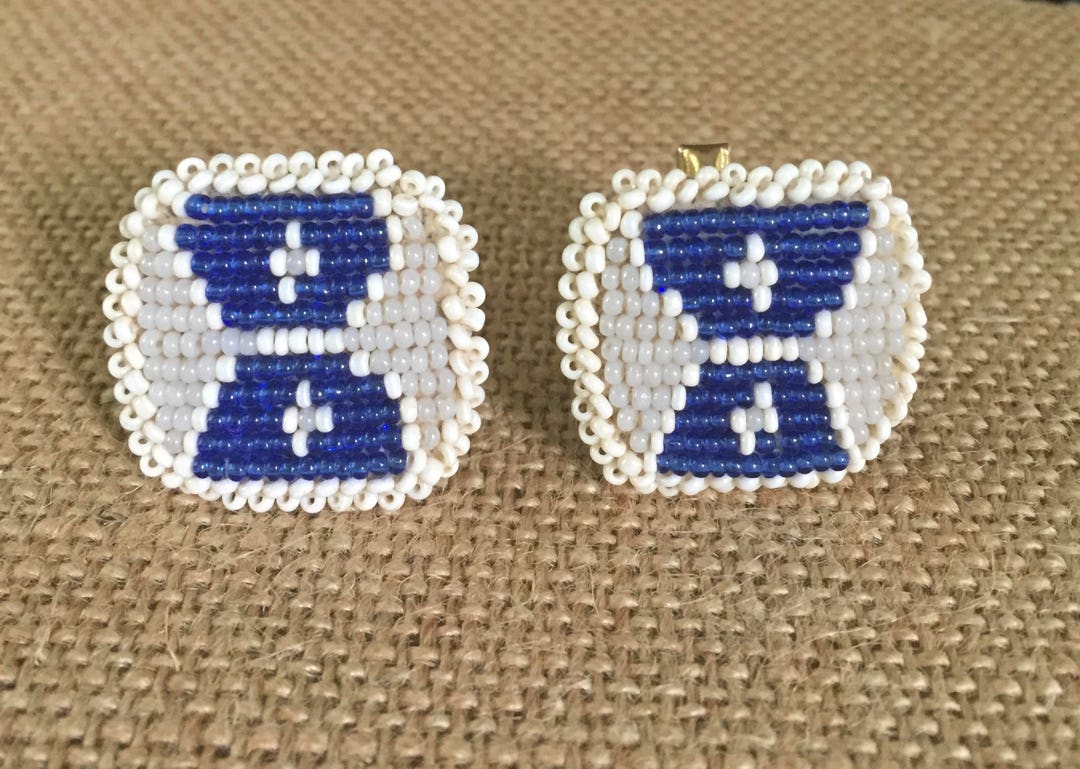 Beaded Cufflinks Navajo Blue and White Vintage Native American Handmade ...