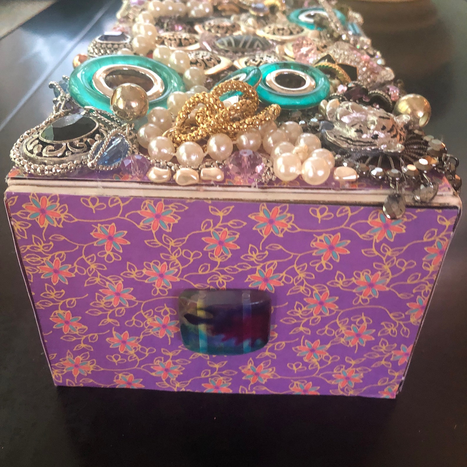 Vintage Treasure Jewelry Box Rhinestones Costume Jewelry Cigar Box ...